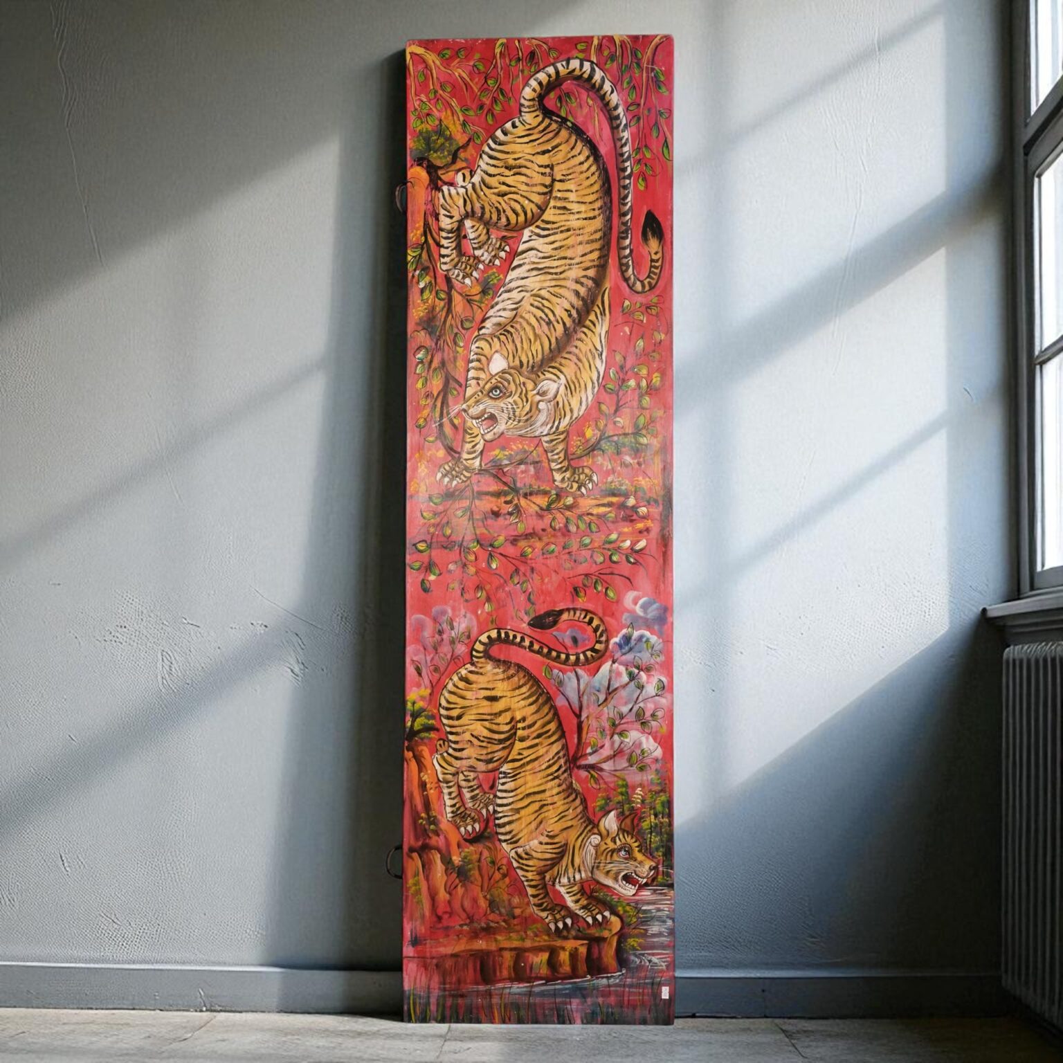 Old Wood Wall Panel (Tiger) - Indian Artisian Studio
